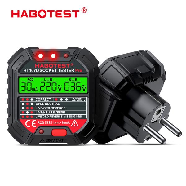 Quality HT107 Socket Tester Pro Voltage Test RCD 5/30mA Socket Detector Ground Zero Line for sale