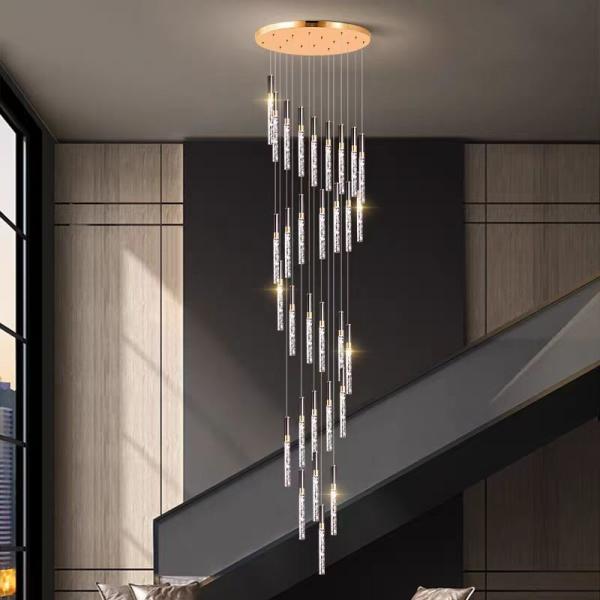 Quality Simple Stairwell Long Crystal Column Chandelier High Ceiling Attic Residential for sale