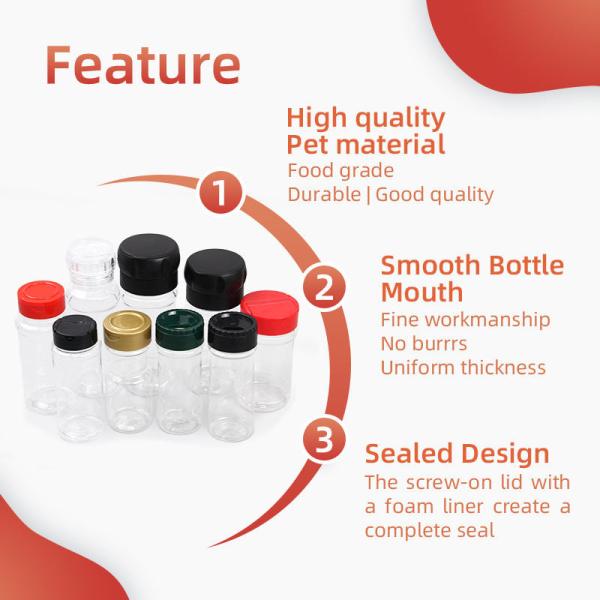 Quality Custom Transparent Plastic Spice Bottles Condiment Shaker Jars 250ml 500ml for sale