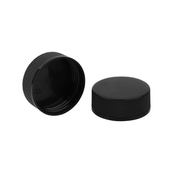 Quality 32/400 Plastic Screw On Cap Ribbed Black Screw Caps Customizable for sale