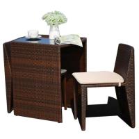 Quality 3Pcs Rattan Patio Dining Table And Chairs Leisure Patio Furniture Set Outdoor for sale