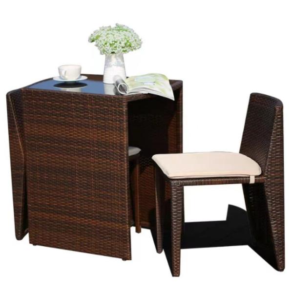 Quality 3Pcs Rattan Patio Dining Table And Chairs Leisure Patio Furniture Set Outdoor Garden for sale
