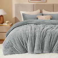 Quality 300GSM Recycled Ribbed Flannel Sherpa Fleece Duvet Cover Set- Super Soft & Warm for sale