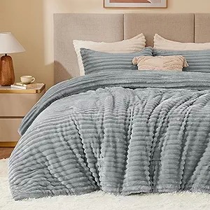 Quality 300GSM Recycled Ribbed Flannel Sherpa Fleece Duvet Cover Set- Super Soft & Warm Fluffy Bedding for sale