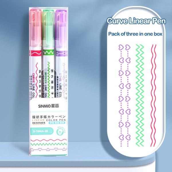 Quality Colorful Pattern Shape Linear Curve Highlighter Pens For Handbook Journals Notes for sale
