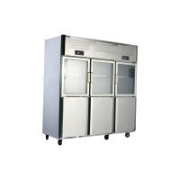 Quality Commercial Kitchen Six-Door Glass Cooler with Stainless Steel Refrigerator for sale