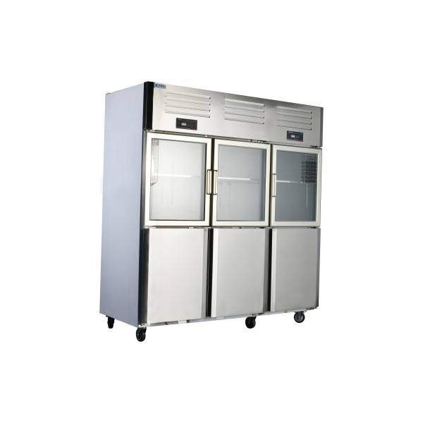 Quality Commercial Kitchen Six-Door Glass Cooler with Stainless Steel Refrigerator Solutions for sale