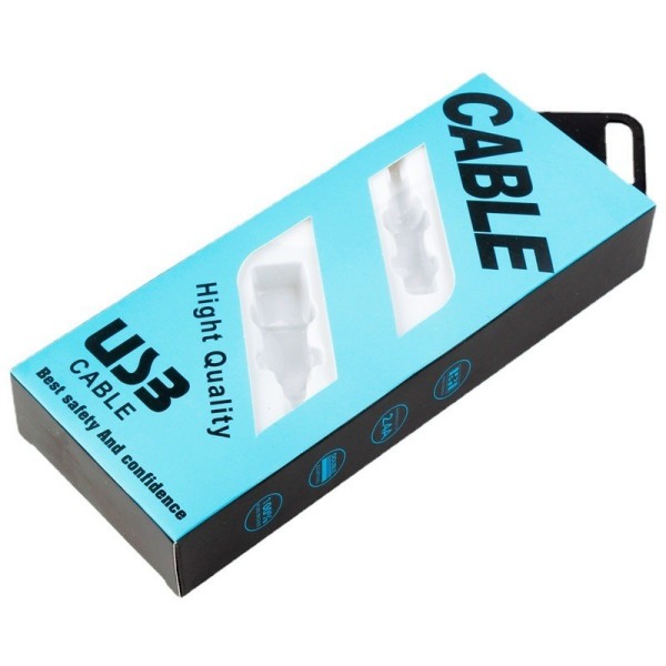 Quality CMYK Custom Art Coated Paper USB Cable Data Cable Packaging Box with Hanger Hole for sale