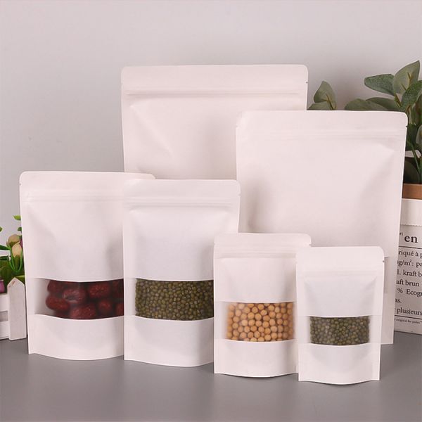 Quality Customizable White Matte Stand-up Pouches With Window For Food Packaging for sale