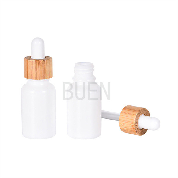 Quality Bamboo Collar Glass Cosmetic Dropper Bottle White Porcelain Glossy for sale