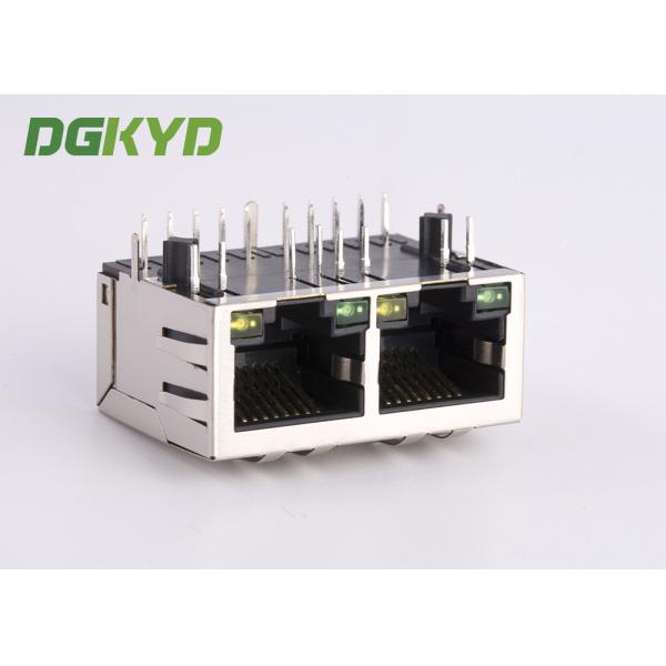 Quality Right Angle 1 X 2 Port RJ45 Modular Jack With Internal Isolation Transformer for sale