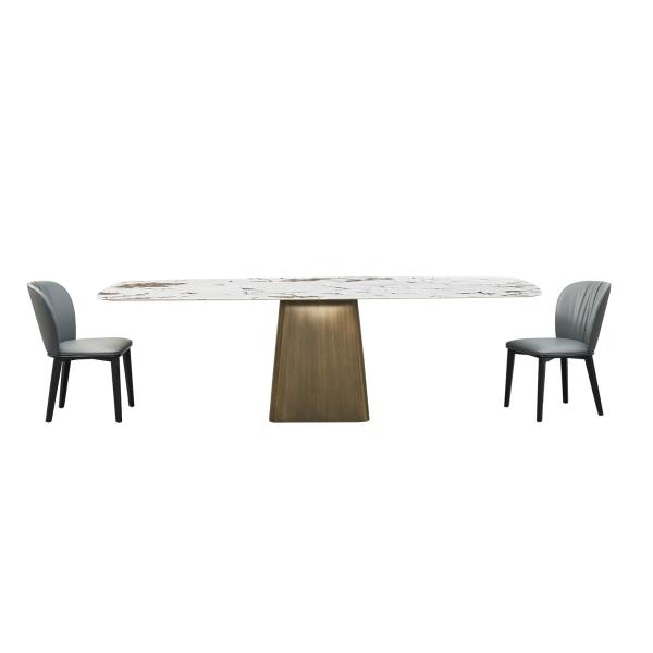 Quality Rectangular Marble Metal Dining Table 2000mm Length With Column for sale