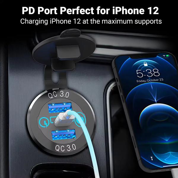 Quality 72W 12 Volt 2 Pin Waterproof Plug And Socket USB Car Charger Adapter for sale