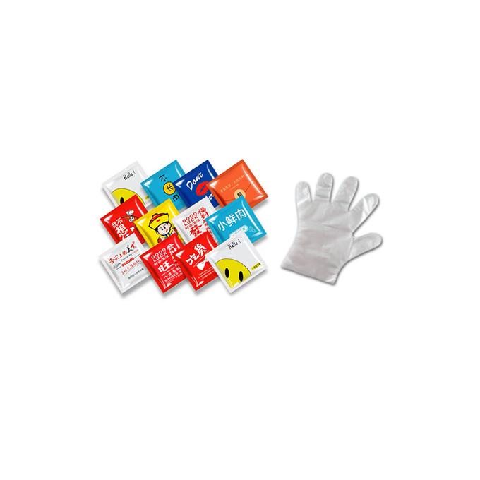 Servo Driven 1 Pair CPE Glove Folding Packing Machine 4 Side Plastic Film Pack 6