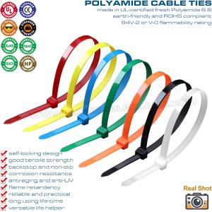 Quality Cable Ties 4.8x300mm Plastic Zip Cable Tie, Ø3.5~80mm Adjustable PA Nylon 66 for sale