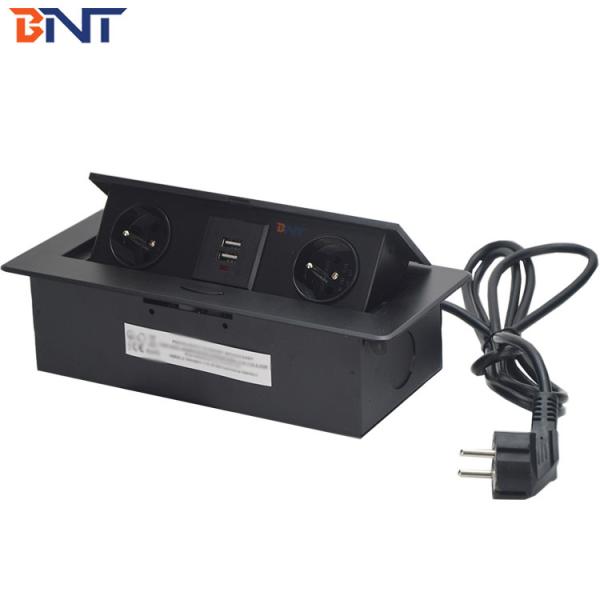 Quality 10A Rated Current Black  Oval Corner Desktop Pop Up Hidden Outlet With USB Charger Jack for sale