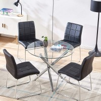 Quality 4 Seater Tempered Glass Dining Table Black Metal Legs For Restaurant for sale