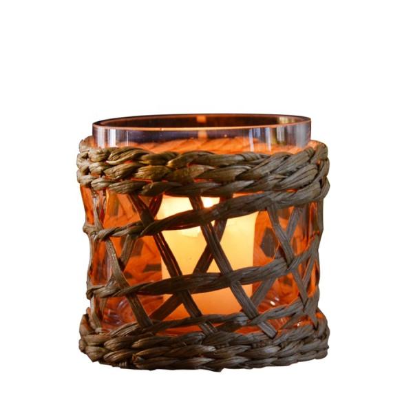 Quality Round Creative Glass Candle Holders With Wicker Sleeve for sale