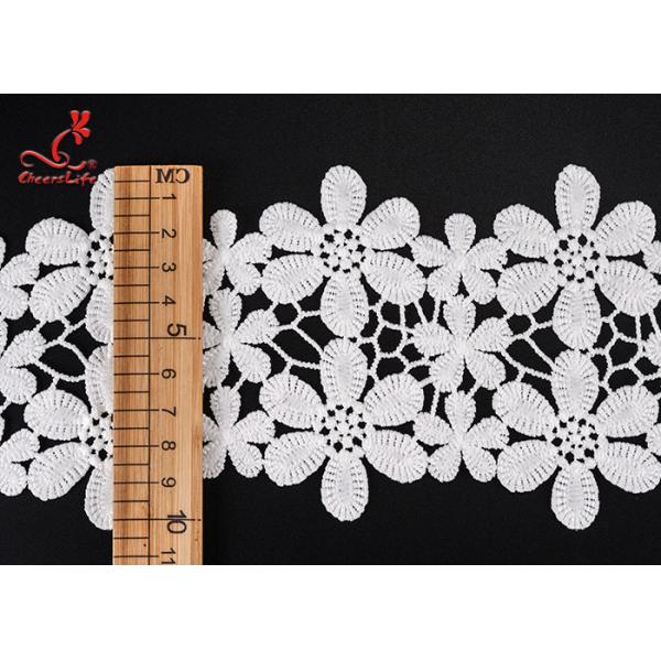 Quality Beautiful Flower White Embroidered Lace Trim For Wedding Dress for sale