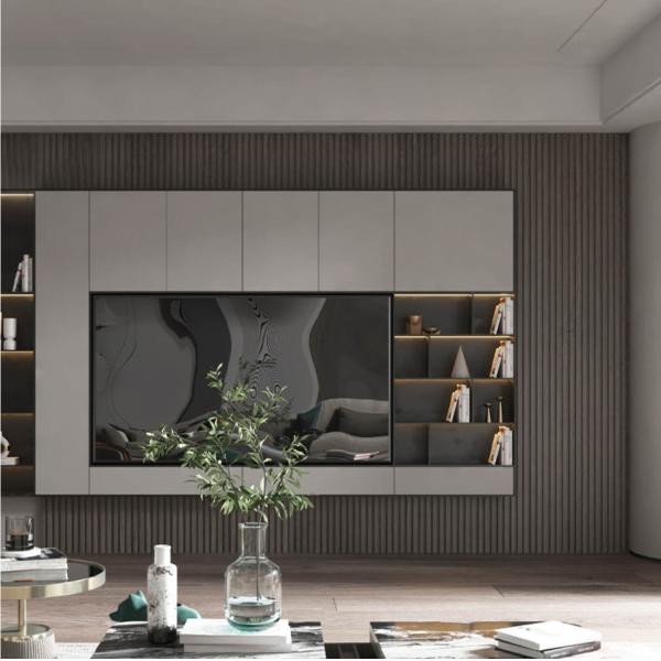 Quality Scene Display WPC Laminated Fluted Flat Wall Panel for Indoor Interior for sale