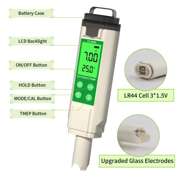 Quality PH TDS EC TEMP Tester Pen Water Quality Tester With Backlit Display for sale