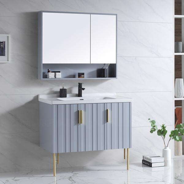 Quality Solid Wood Floor Mount Bathroom Vanities With HD Silver Mirror for sale
