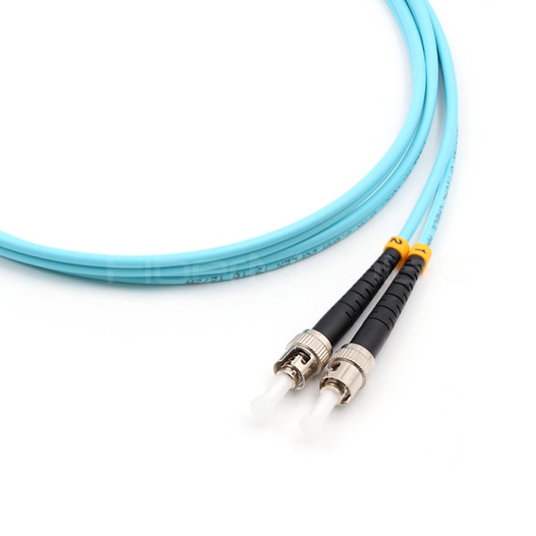 Quality ST UPC To ST UPC Fiber Optic Patch Cable Duplex OM3 Multimode OFNR 2.0mm Aqua for sale