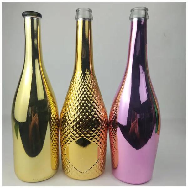 Quality Custom Glass Bottle Round 750ml Empty Gold Plated Champagne Bottle for sale