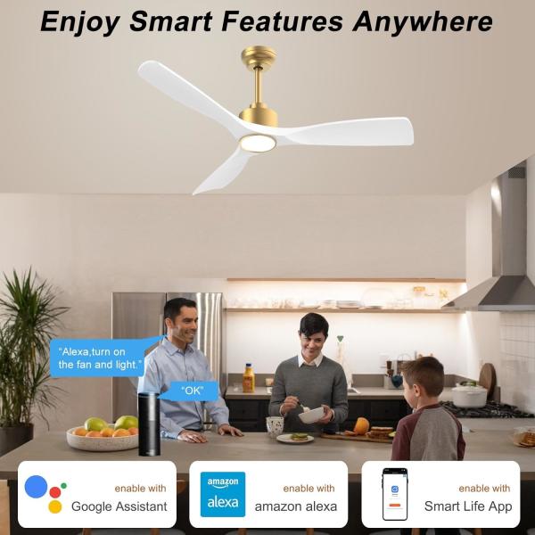 Quality 52 Ceiling Fan With Dimmable Light ABS Warm White Natural White Cool White for sale