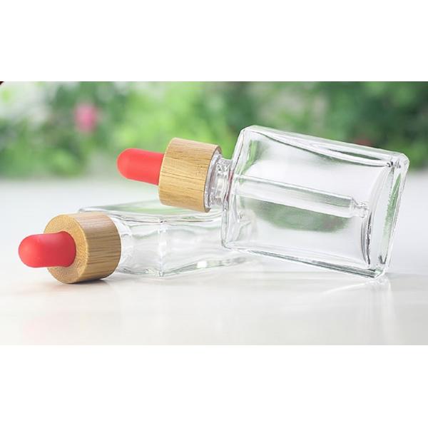 Quality 30ml Bamboo Cosmetic Packaging Flat Shape Glass Dropper Bottle for sale