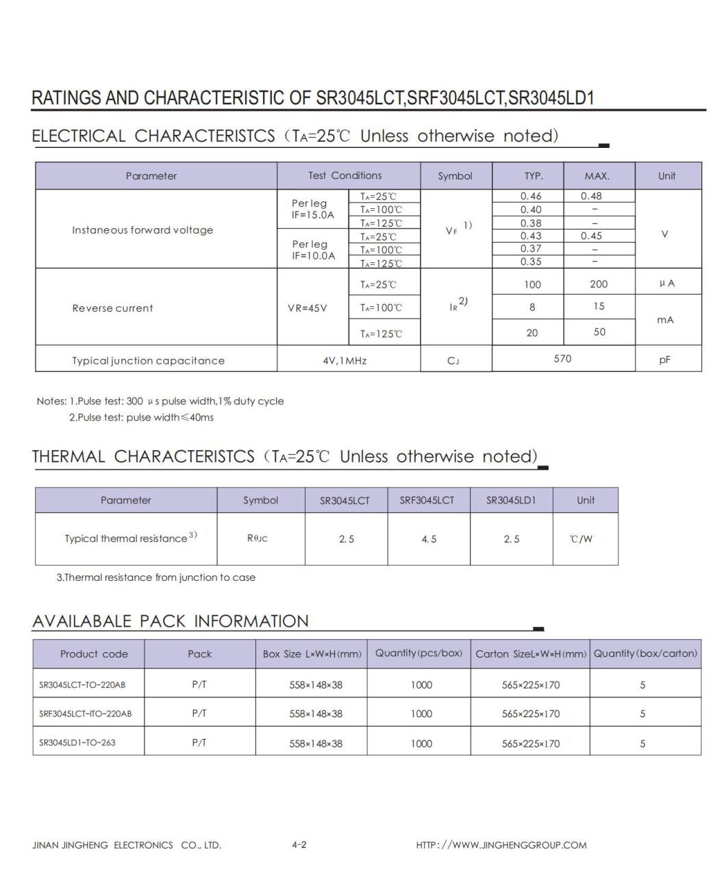 SR3045LD1/SR3060LD1/SR3080LD1/SR30100LD1/SR30120LD1/SR30200LD1 SERIES 30A LOW VF SCHOTTKY DIODE WITH TO263 PACKAGE