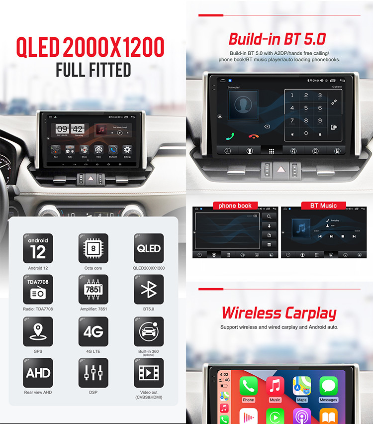 Universal Car Stereo Android 12 System Universal Host Car Radio 2K 9.5" 10.36"