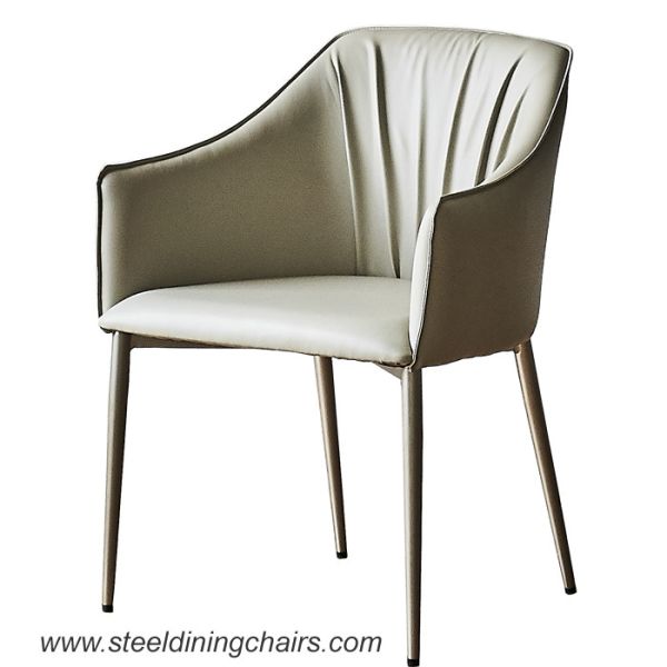 Quality Tufted Grey Leather 81cm 55cm Steel Frame Dining Chairs With Arm for sale
