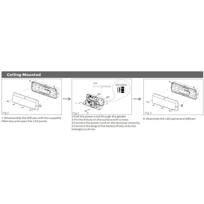 PL5 Bulk Head LED Porch Light ceiling mounting diagram