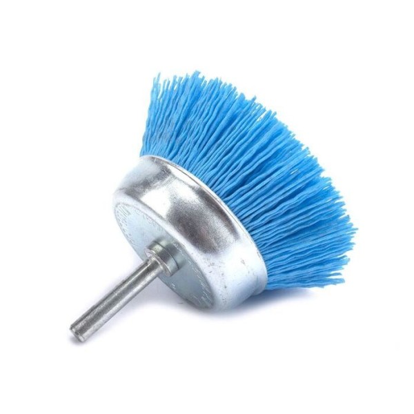 Quality 75 MM OD Mounted Blue Nylon Cup Brush , Abrasive Cup Brush For Remove Paints for sale