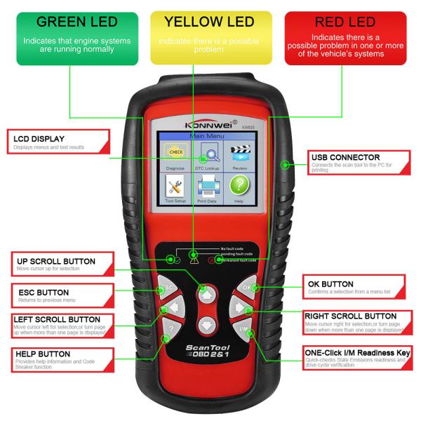 Quality 2.8 Inch Konnwei Scan Tool Check Engine Light Diagnostic Tool For All 12V Cars for sale