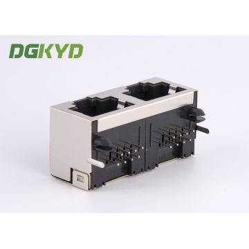 Quality Economical Cost Shield 1x2 Tab Up Double Port Ethernet Socket Rj45 Modular Jack for sale