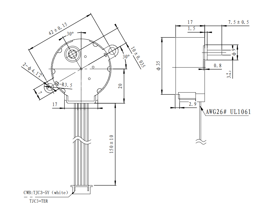 35BYJ 12V 4 phase 5 wire variable speed stepper motor permanent magnet ...