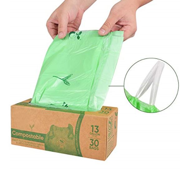 Quality Customizable Compostable Drawstring Garbage Bags With Retail Dispenser Box for sale