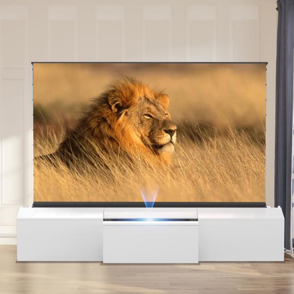 Quality White Motorized Laser TV Cabinet Customized Sliding TV Cabinet Wooden Short Throw Projector Cabinets for sale