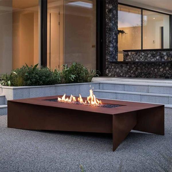 Quality Modern Rusty Rectangular Fold Corten Steel Gas Fire Pit Table for sale