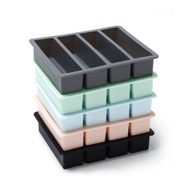 Quality Multicolor 4 Grids Ice Cube Trays Molds with Food Grade Silicone Material 17*14.3*3.6cm for sale