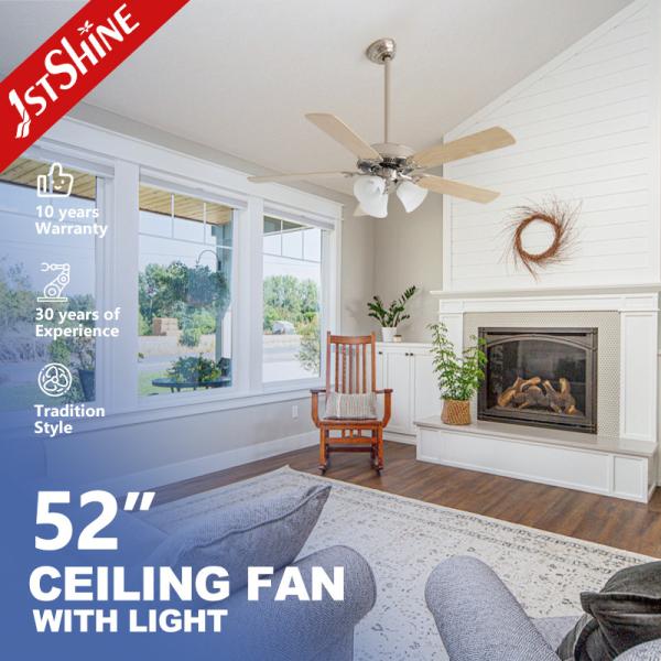 Quality 52 Inch Dimmable 3 Color Light Ceiling Fan With Light Indoor Plywood Blade for sale