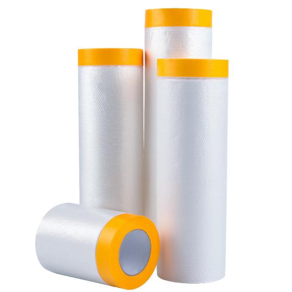 Quality PE Plastic Film Transparent Crepe Paper Spray Painting Covering Car Taped Masking Film for sale