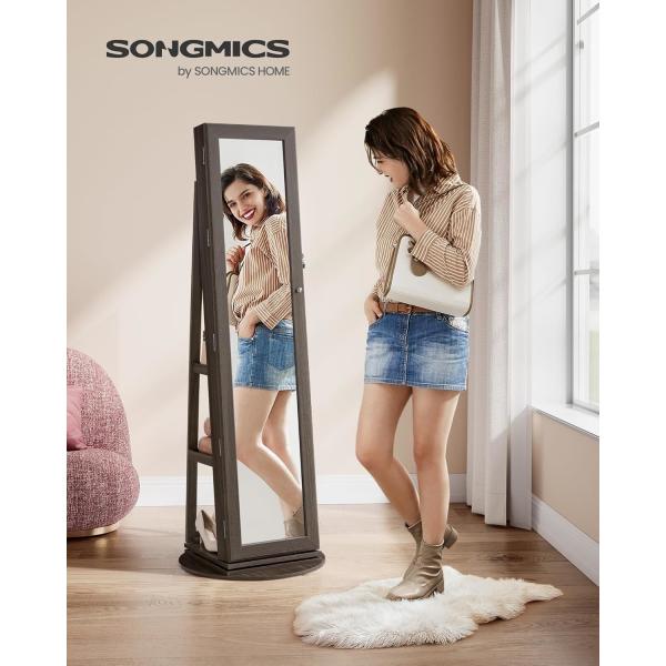 Quality Brown 360° Swivel Jewelry Cabinet Rectangle Standing Mirror With Storage for sale
