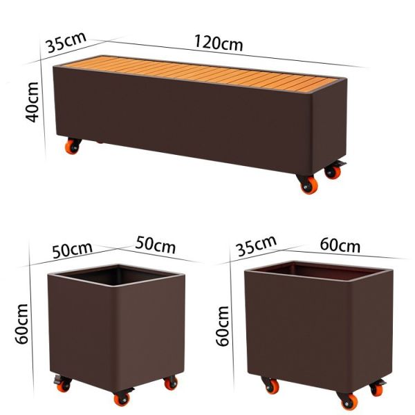 Quality Removable Garden Metal Flower Planter Garden Seat With Planter Boxes Wheels for sale