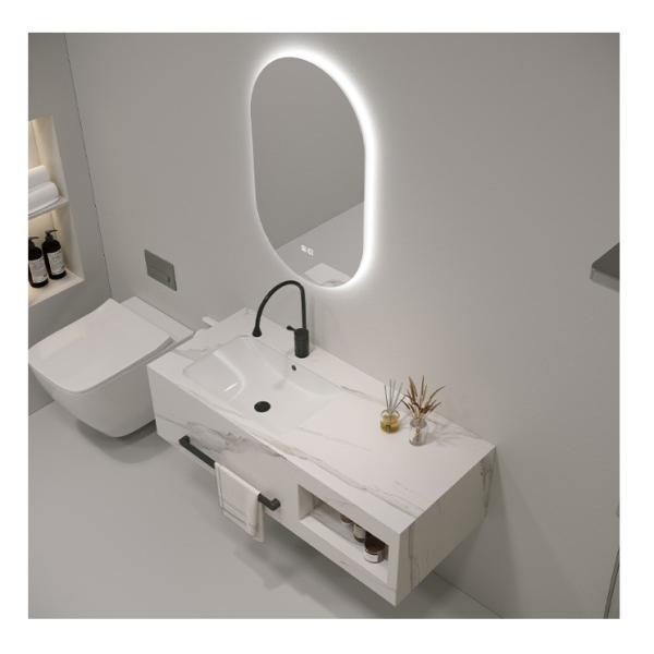 Quality White Gold Bathroom Vanity with Countertop Wall Mounted SLABS/SINTERSTONE for sale