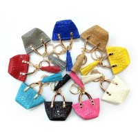 Quality Glitter Leather Small Purse Keychain , Chorme Plated Change Pouch Keychain for sale