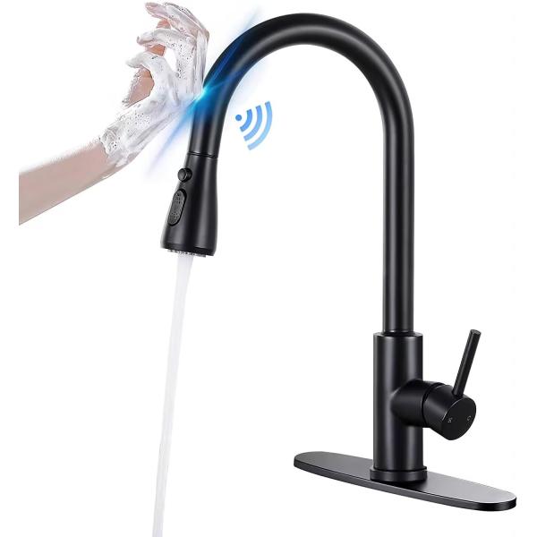 Quality Matte Black Kitchen Faucet with Pull-Down Sprayer and Contemporary Style Brass Design for sale