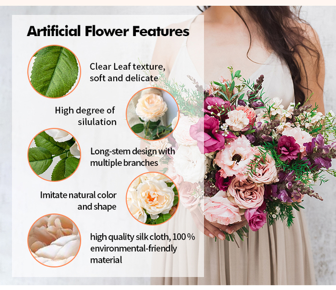Artificial Bendable Flowers Garland Silk Rose Vine Wall Decoration Backdrop 2